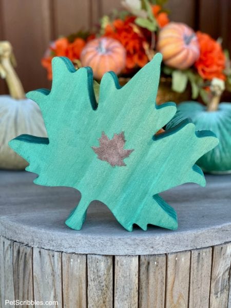 Teal Fall Decor: Painted Wooden Leaves - Garden Sanity by Pet Scribbles